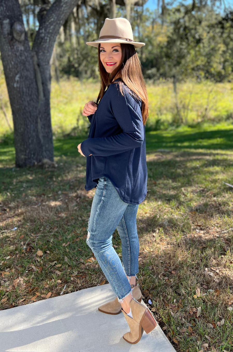 FINAL SALE Waffle Knit Nursing Button Top- Navy Blue – Nursing Queen