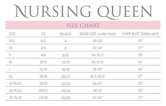 Fit & Sizing Guide | 1 Free Exchange Per Order | Nursing Queen