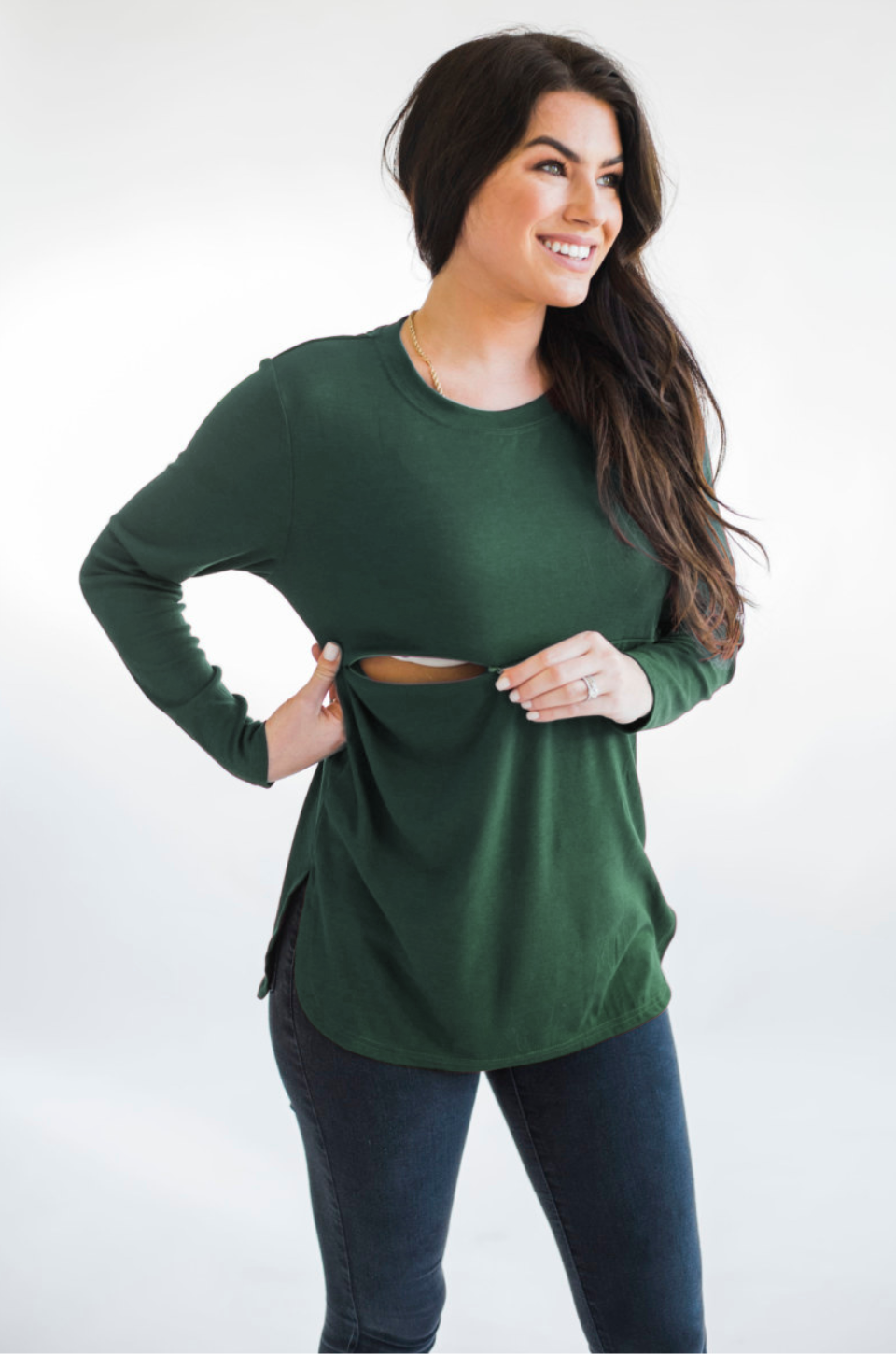 Long Sleeve Nursing Tunic Top - Pine Green – Nursing Queen
