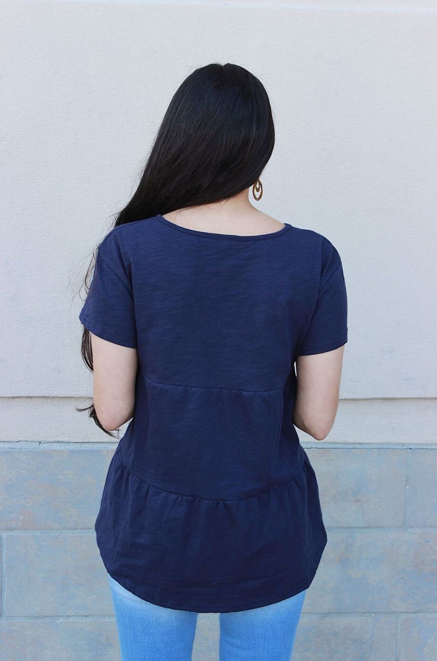 Cotton Nursing Top - Ruffle Navy
